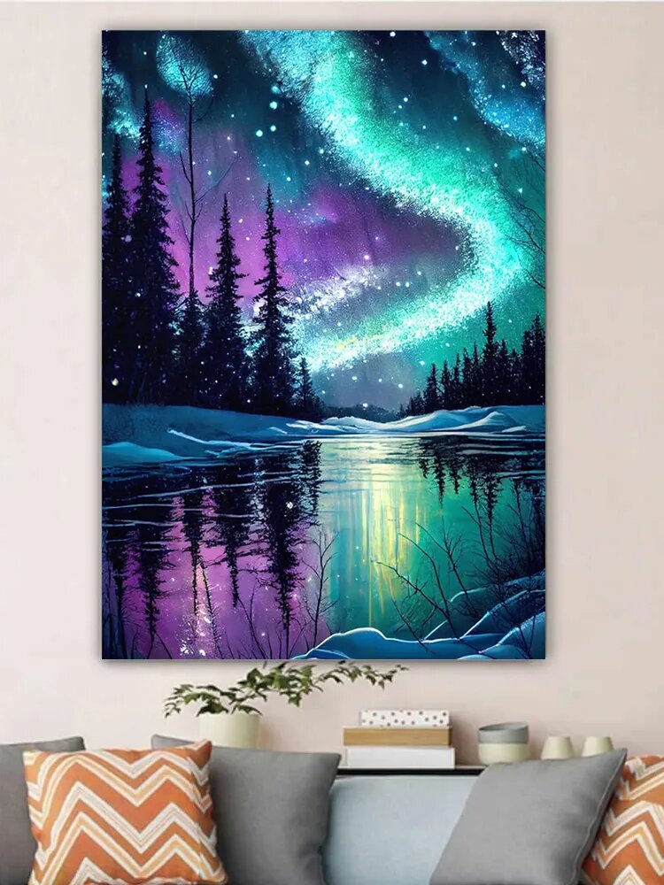Алмазная мозаика, 5D, полная выкладка, круглые стразы, 40x50 см, картина "Пейзаж Авроры" — фото 1