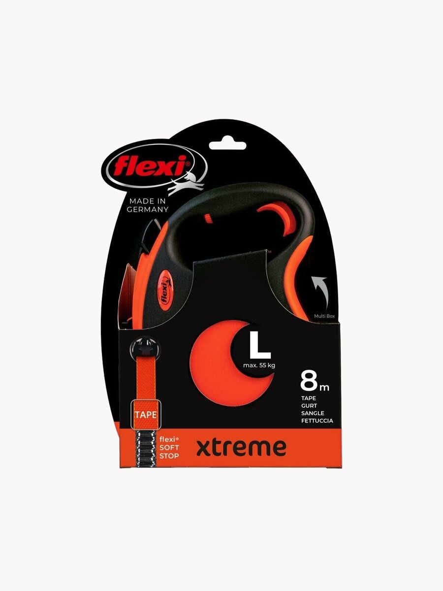 Поводок-рулетка Flexi Xtreme tape L 8 м, 55 кг, черно-оранжевый