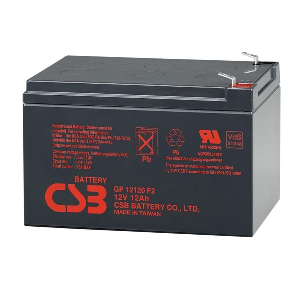 Аккумуляторная батарея CSB GP12120 F2, для ИБП, 12 Ач, 12 В, черный