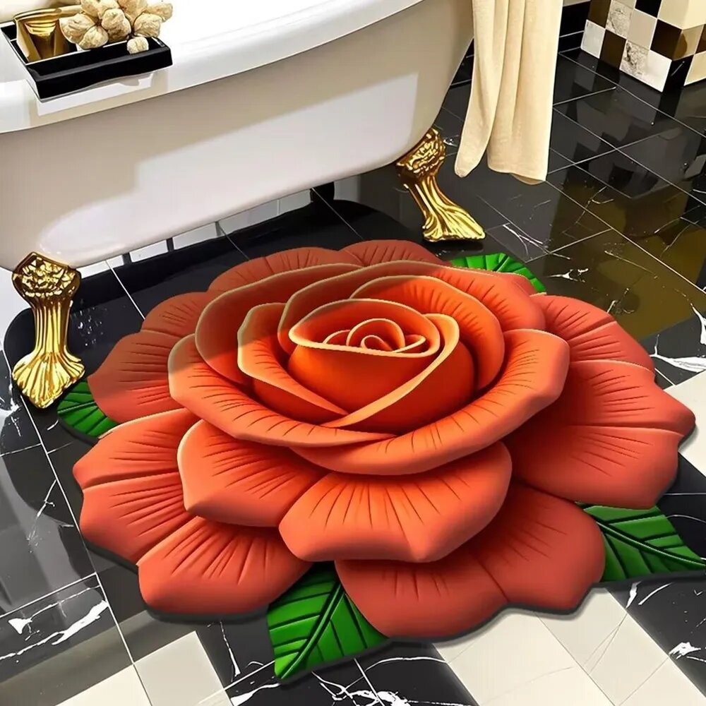 Коврик прикроватный 80x80 см, полимерный ворс, 3D-эффект, Ар-деко, Оранжевый