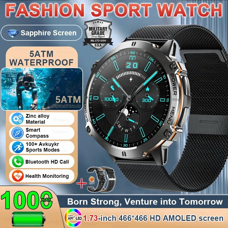Мужские смарт-часы 2025 IP69 Black Mesh Belt 2
