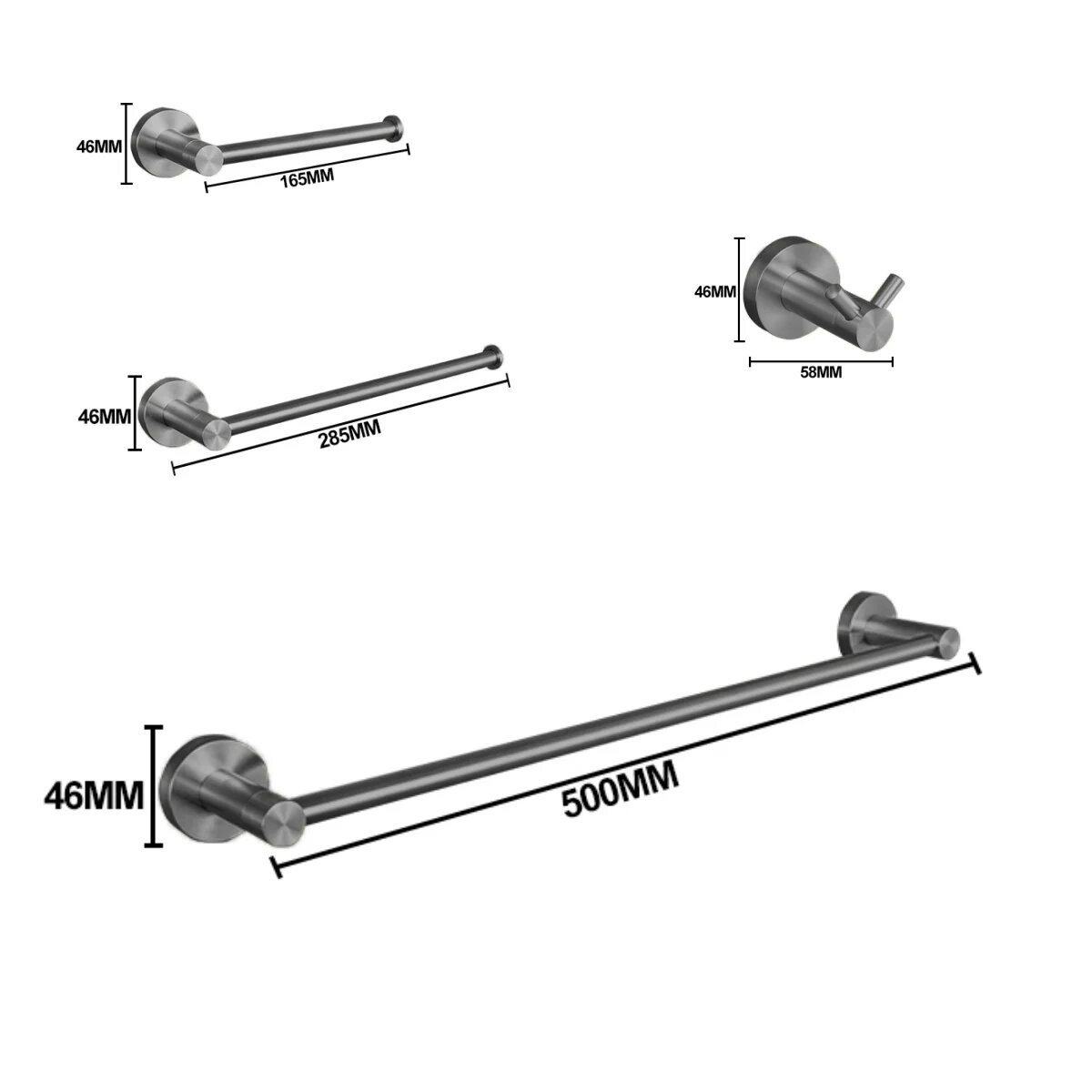 Набор аксессуаров для ванной из латуни и нержавеющей стали Серый, 4 PCS Set B
