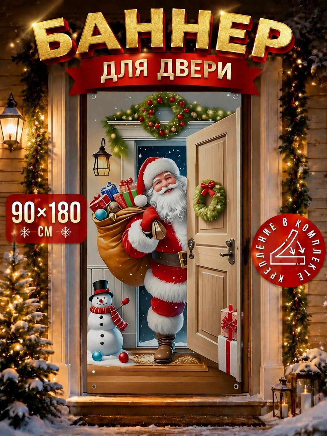 Баннер для праздника "Елочные украшения, подарки новогодние 2027, Рождество украшения", 180х90 см