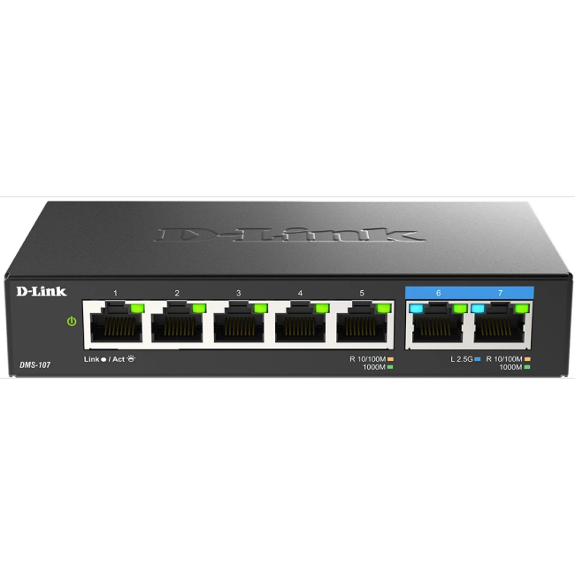 D-Link DMS-107/A1A Коммутатор/ Коммутатор, 5x1000Base-T, 2x2.5GBase-T, корпус металл