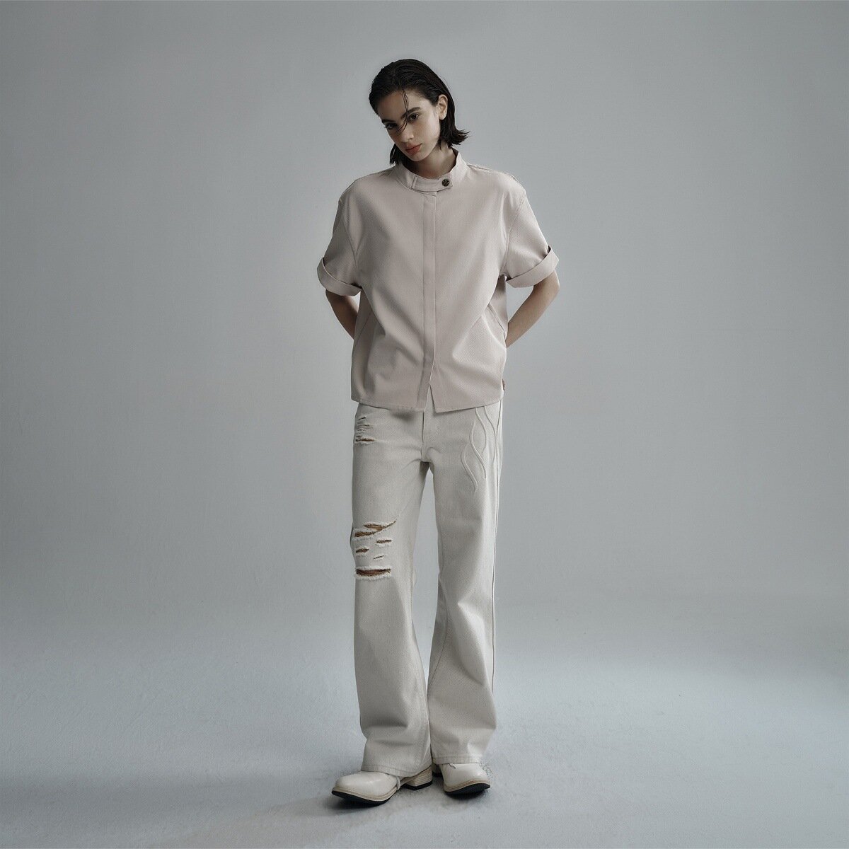 MON 139 Мужские желтые изогнутые джинсы, свободный Oversized крой, драпирующая ткань для улицы