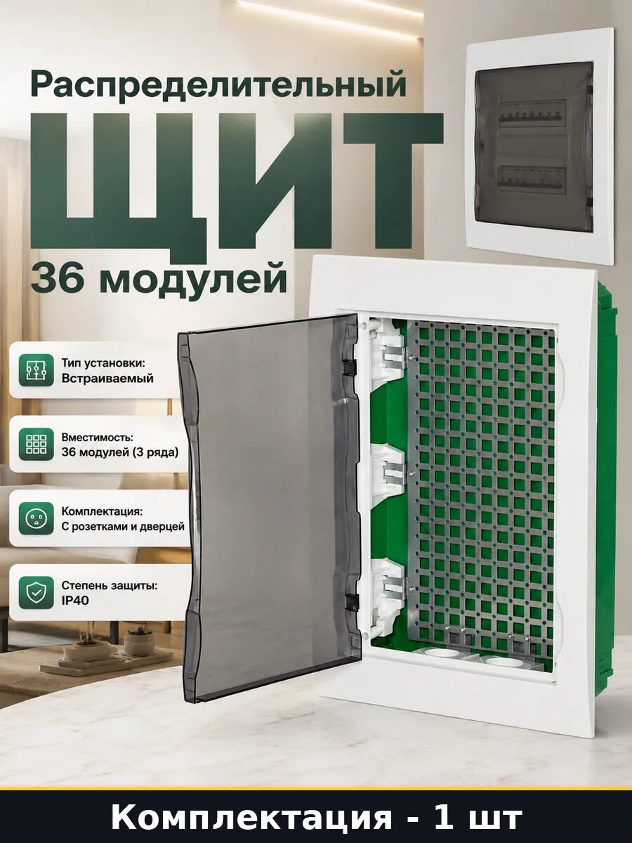 Щиток для автоматов 36 модулей с прозрачной дверцей белый