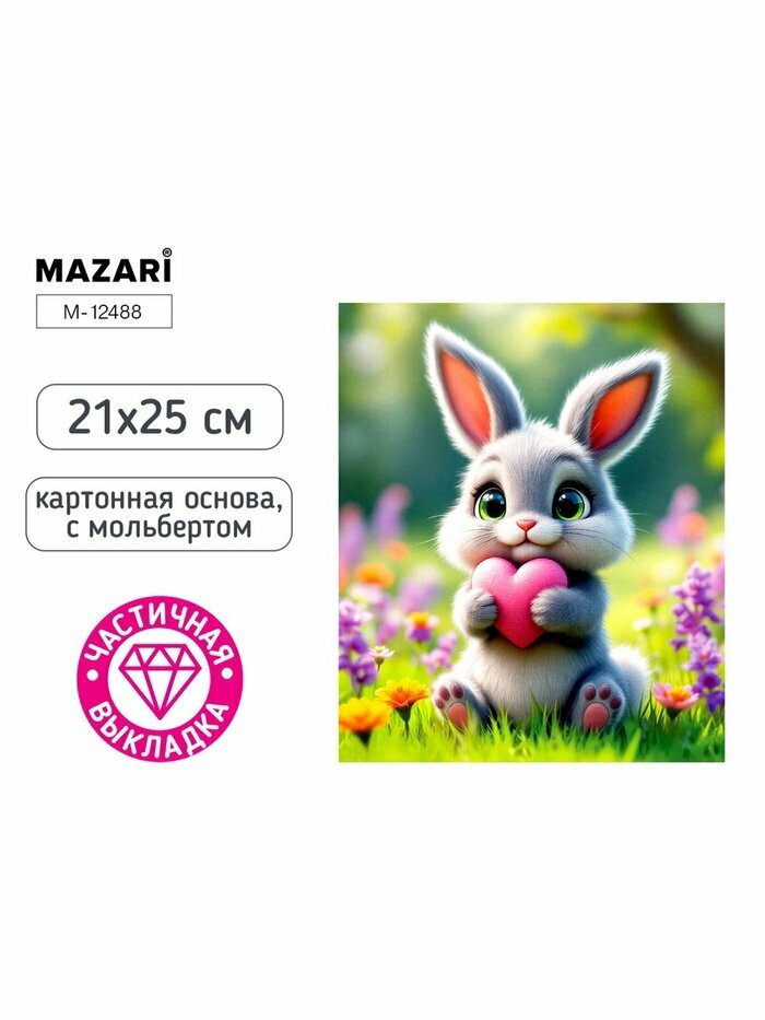 Алмазная мозаика «Зайчик с сердечком» 21 × 25 см, с мольбертом