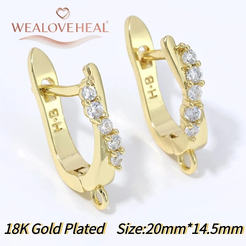 Крючки для сережек WEALOVEHEAL латунные позолоченные крылья ангела Желтый, 2 pairs, 18K Gold Plated