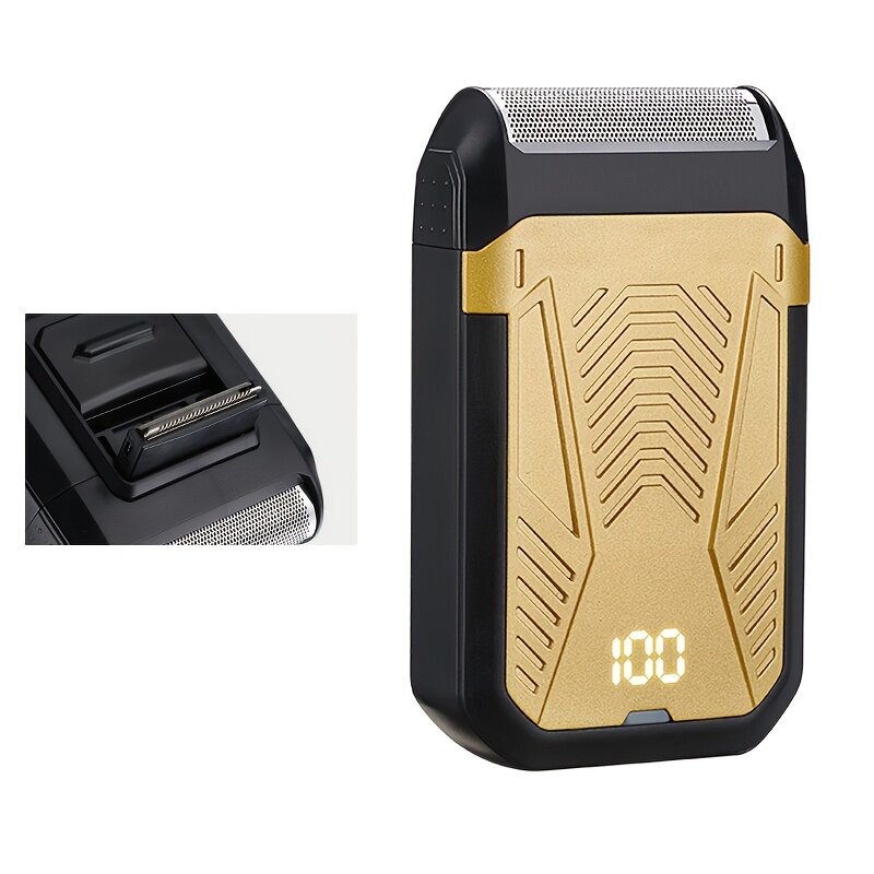 Мужская фольговая электробритва с возвратно-поступательным движением, USB-зарядка, портативная, с триммером для бакенбард, цвет золотой