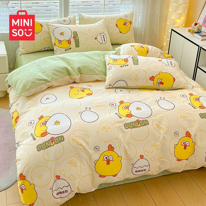 Комплект постельного белья Miniso Dun Dun Chicken из чистого хлопка: четырехкомплектный набор и трехкомплектный набор