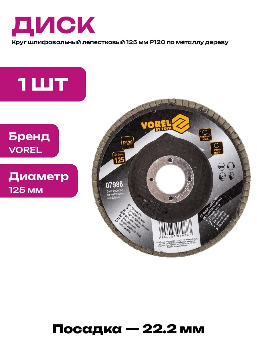 Насадка лепестковая 125 мм на болгарку 120 зерно для стали