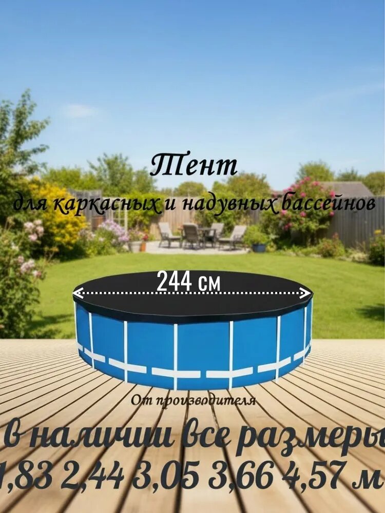 Тент для надувных и каркасных бассейнов. Диаметр 244 см. Чехол на бассейн, укрывной материал, спанбонд,