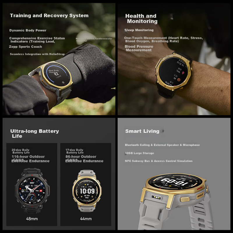 AMAZFIT T-Rex 3 Pro 44 мм умные часы золотое покрытие черный для активного образа жизни мужские женские Цвет：Золотое