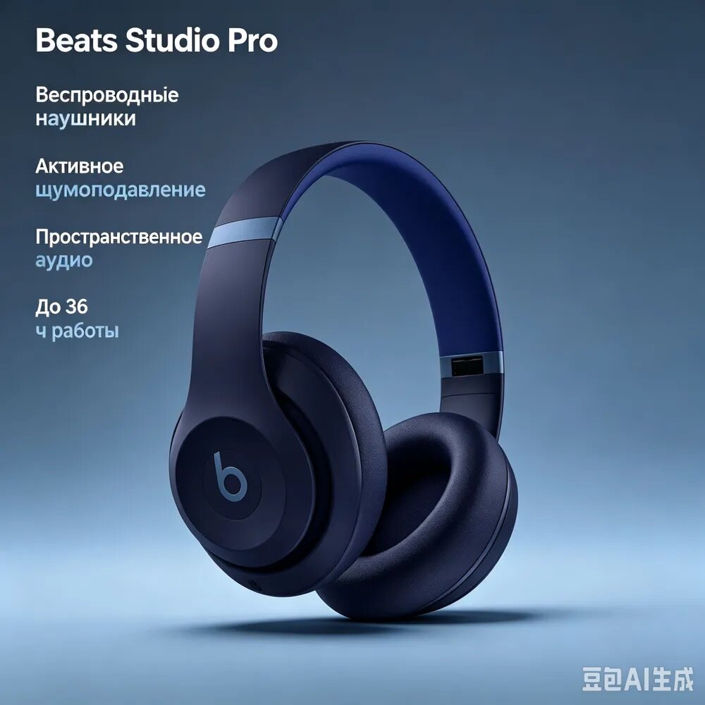 Наушники беспроводные с микрофоном Beats Studio Pro, Bluetooth, USB Type-C, темно-синий