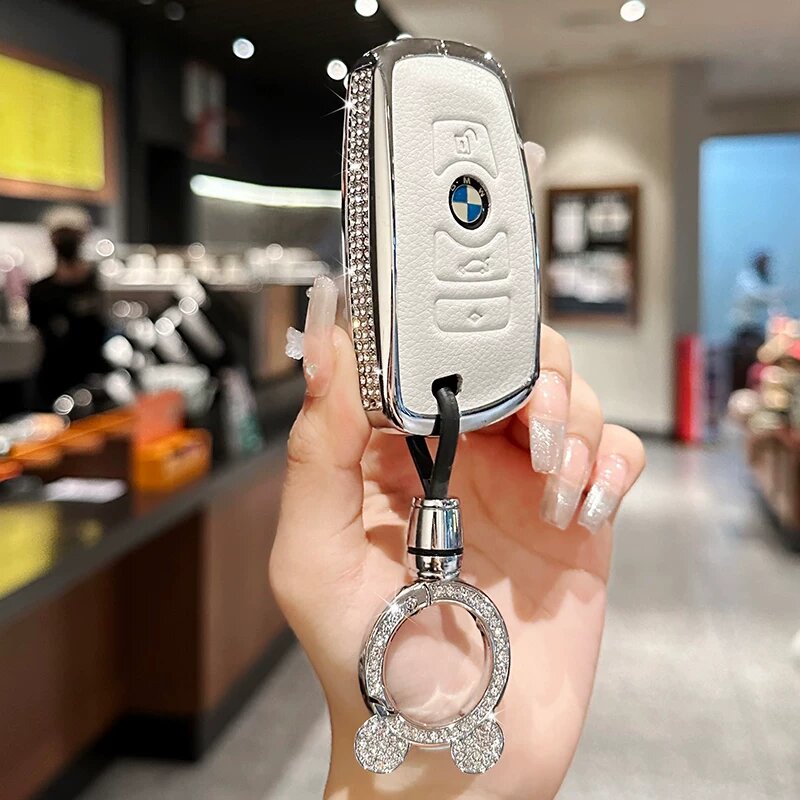 Ключевой чехол BMW Square Style белый с блестящим диамантовым Mickey-застежкой премиум аксессуар для ключей