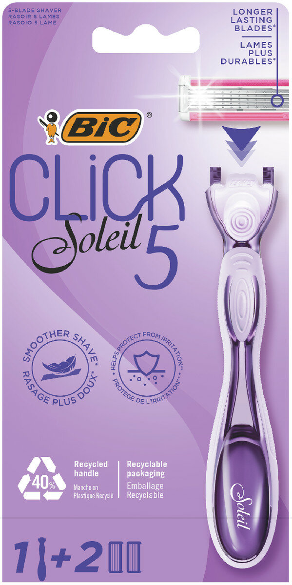 Бритва женская BIC Click 5 Soleil 5 лезвий, 1 ручка и 2 сменные кассеты, (1 шт)