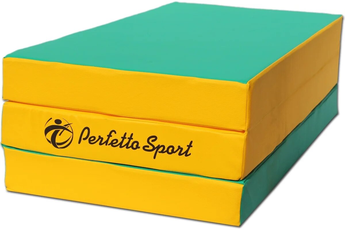 Складной мат Perfetto Sport № 4, 100 × 150 × 10, экокожа, поролон, плотность 22 кг/м³, зелёно-жёлтый