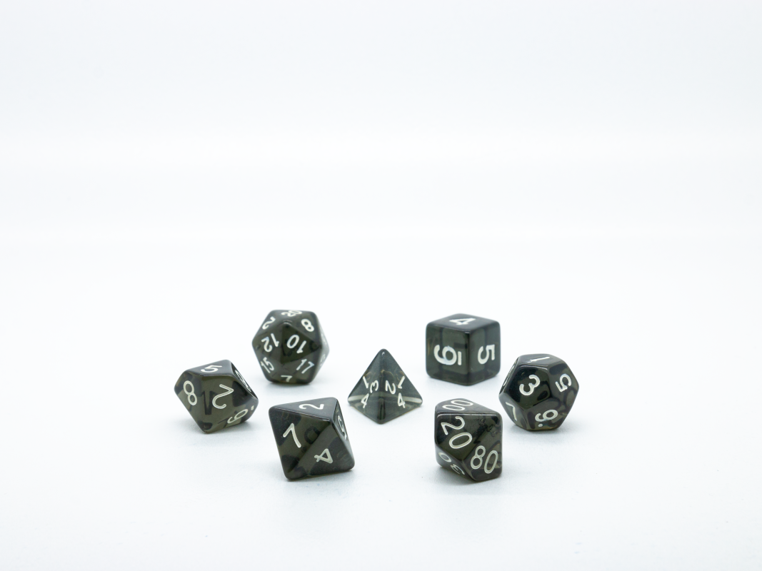 Набор кубиков для D&D (Dungeons and Dragons, ДнД, Pathfinder): Полупрозрачные чёрные
