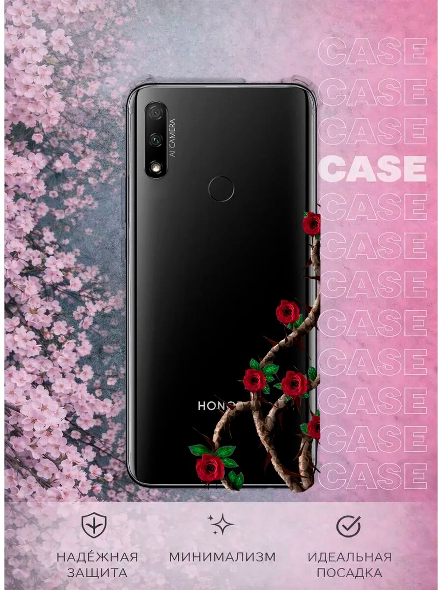 Чехол на Honor 9x с принтом Розы с шипами