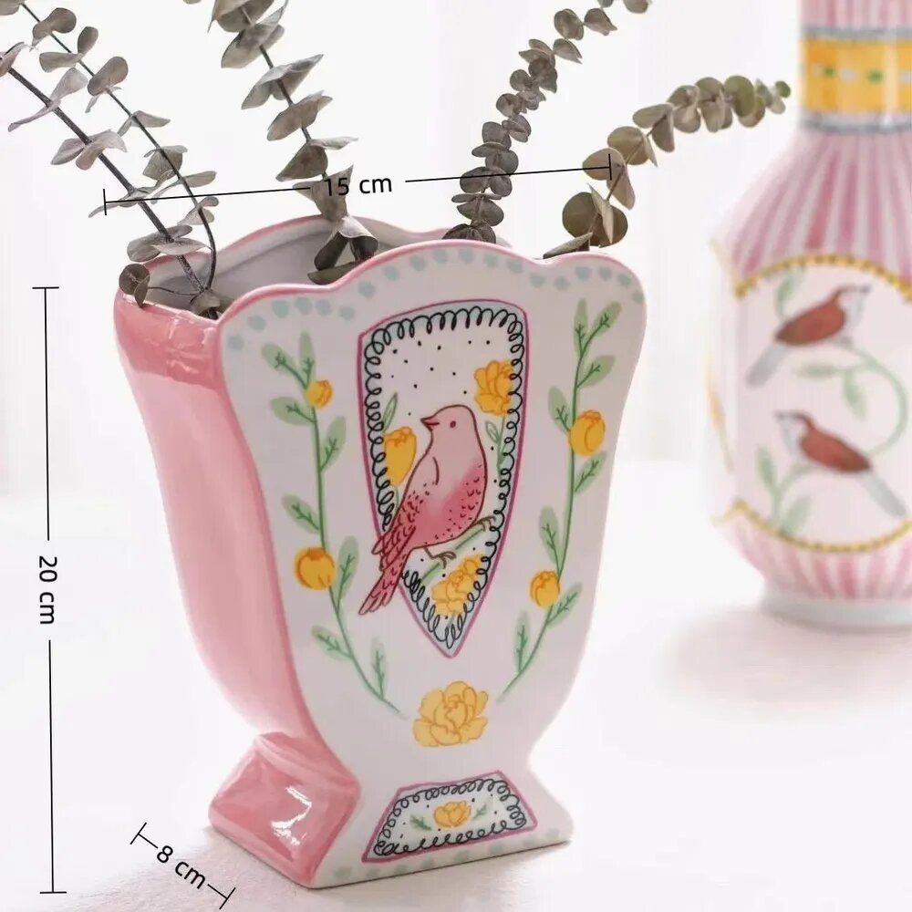 Ваза керамическая, 20 см, с рисунком птицы, 1 шт, Китай