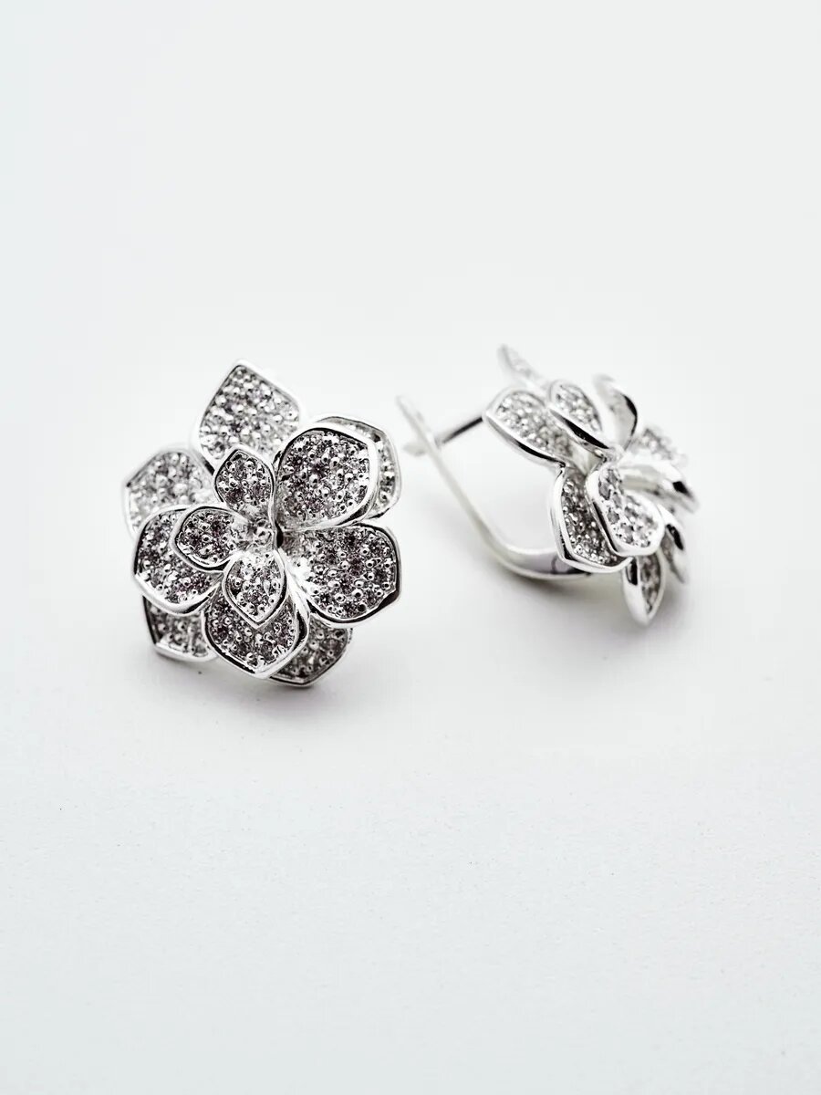 Серьги БРЮС, серебро, 925 проба, фианит
