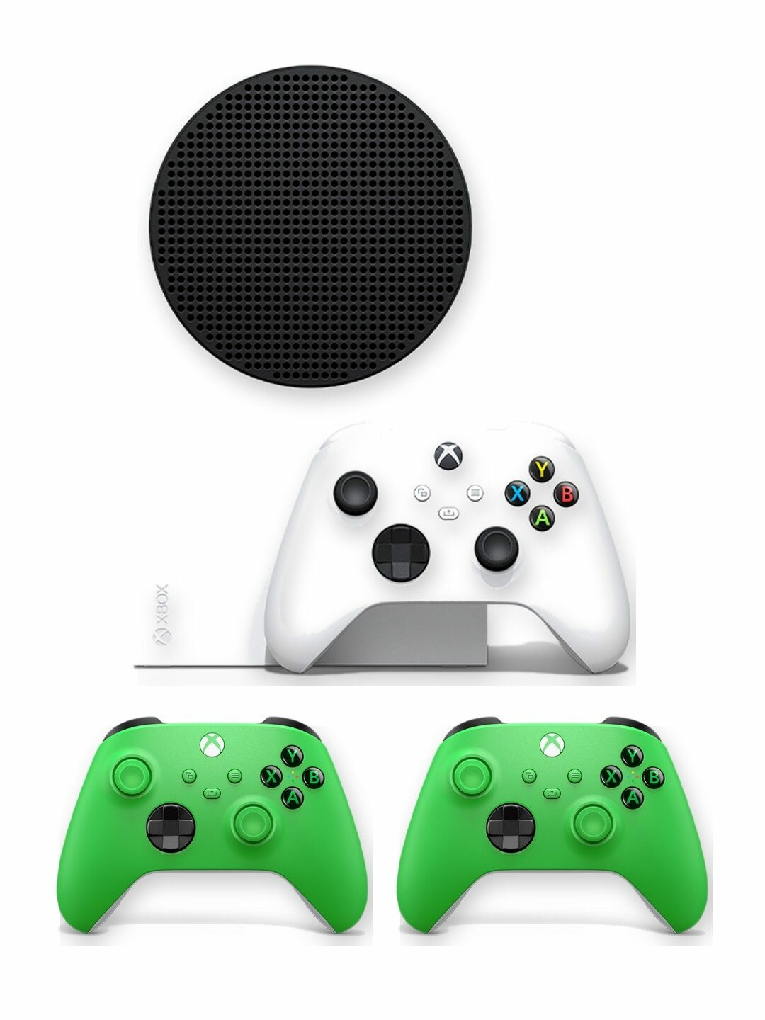 Игровая приставка Microsoft Xbox Series S 512 ГБ без дисковода, Robot White, американская версия + 2 доп. геймпада Xbox Wireless Controller Velocity Green