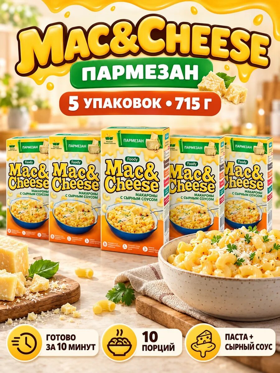 Макароны Mac&Cheese Пармезан набор 5 шт 715 г, срок годности 306 дней