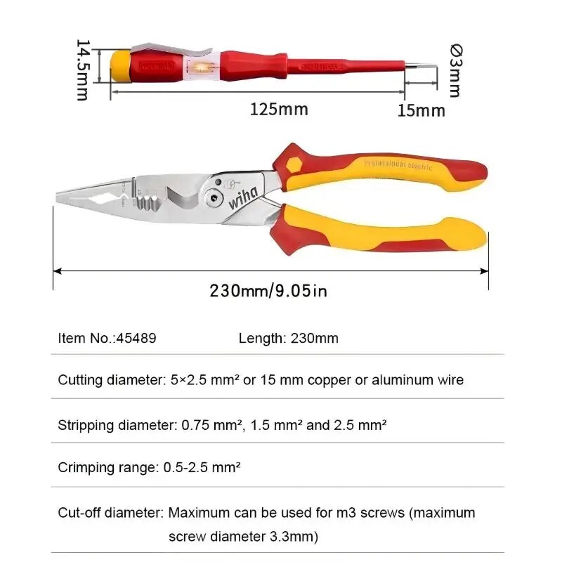 WIHA 45489 Изолированные электрические плоскогубцы 8-в-1 1000 В VDE - прецизионный щипцы для зачистки проводов + бесплатная ручка-тестер
