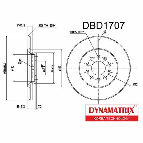 Диск тормозной Dynamatrix-Korea DBD1707