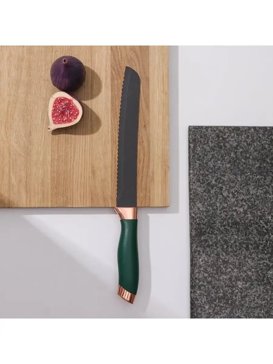 Нож хлебный Доляна «Эсмиральда», хлебный, лезвие 19,5 см, цвет зелёный