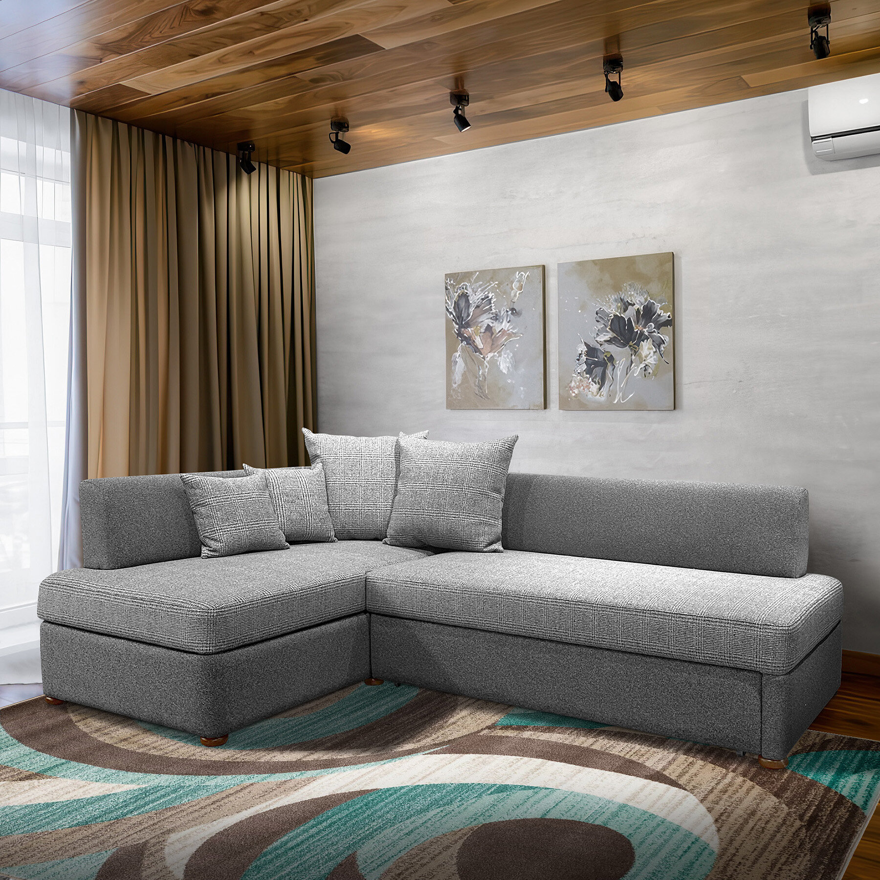 Угловой Диван-кровать Элефант-мини-1 с низкой спинкой, компактный, 232х157, глубина всего 82 см, пружинный блок