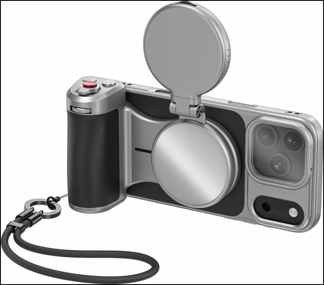 Комплект TELESIN Master Grip для iPhone 17 Pro Max, стандартный магнитный держатель камеры + магнитная подсветка, защитный чехол из графена (беспроводная зарядка не входит в комплект)