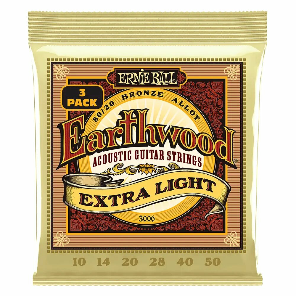 Струны для акустической гитары ERNIE BALL 3006 Earthwood Bronze Extra Light 10-50 (3 Pack)