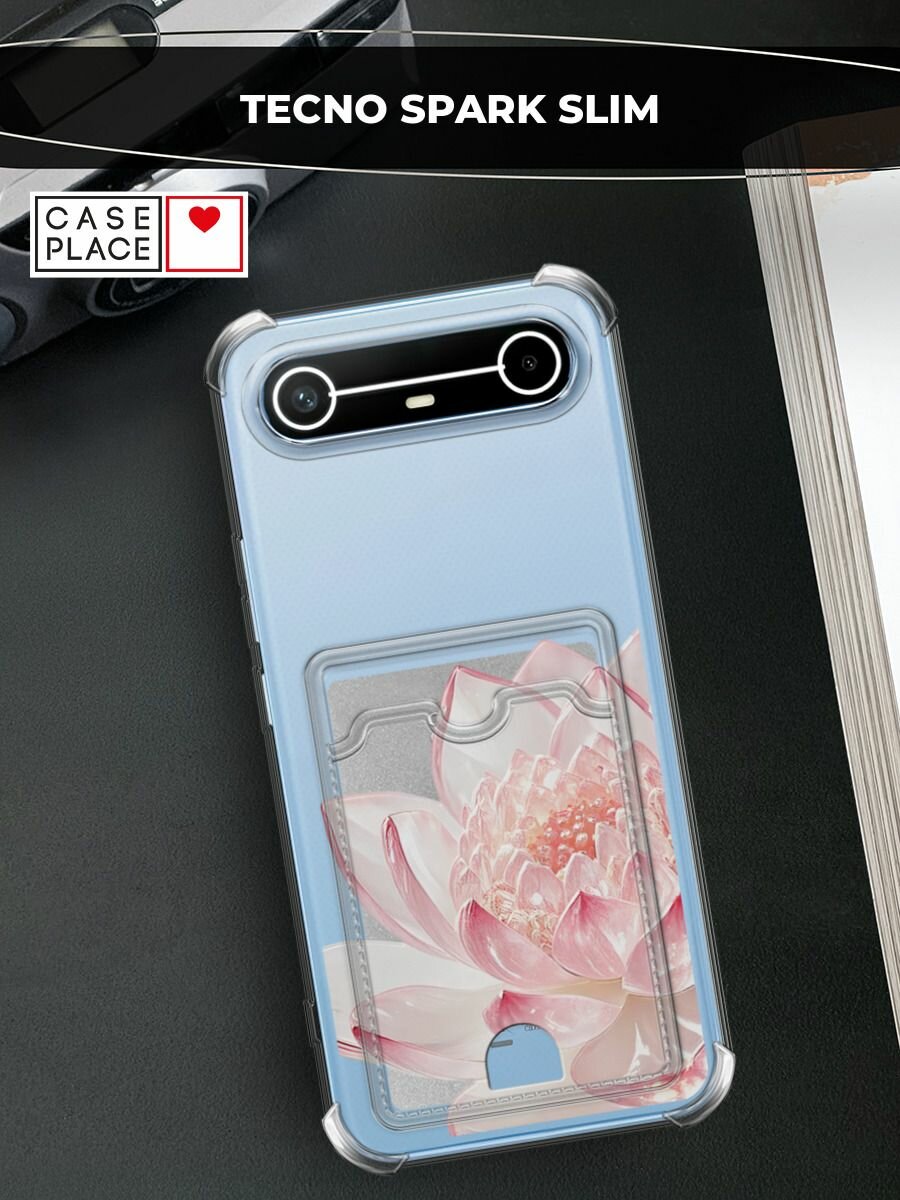 Чехол на Tecno Spark Slim (Текно Спарк Слим) с картой и принтом Стеклянный лотос