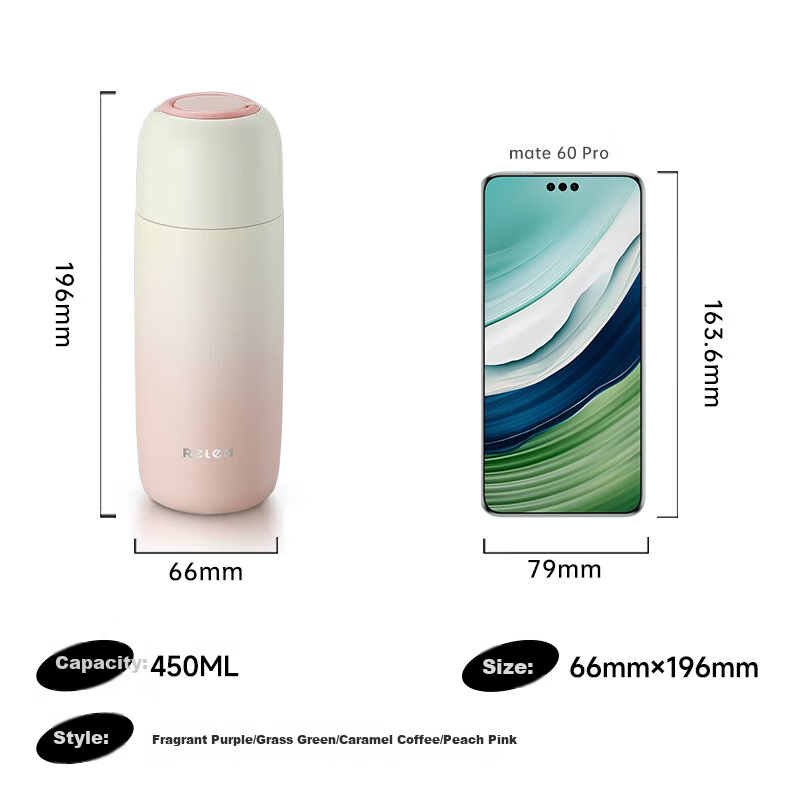 RELEA термокружка из нержавеющей стали 316 с LED-дисплеем для женщин Цвет：450ML - Нинсянг Пурпурный [Умный дисплей