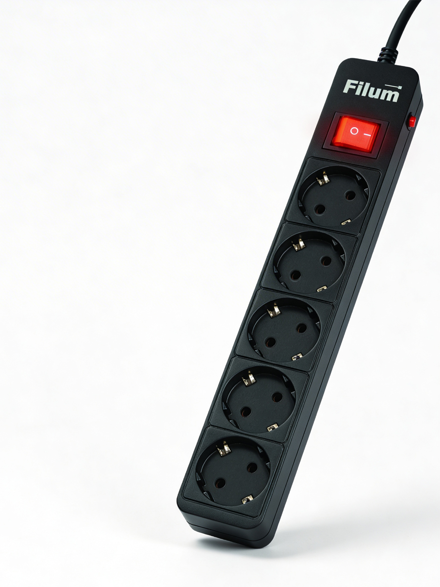 Сетевой фильтр Filum FL-SP5-5.0M-BL черный, 2200 Вт, 5 розеток, шнур 5.0 м.