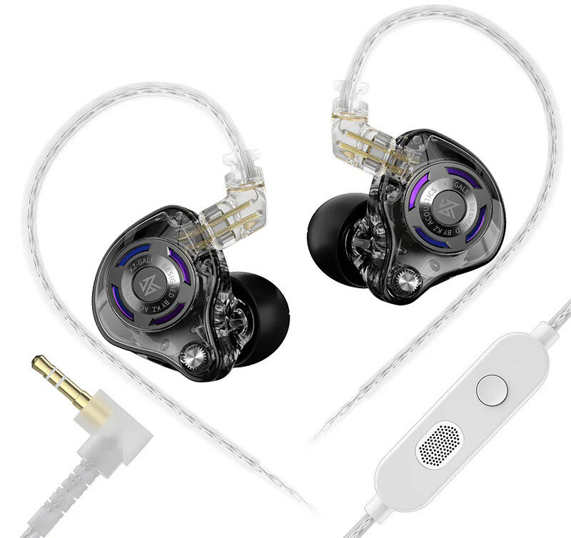 KZ Gale 3.5 мм с микрофоном, серый/черный, проводные наушники