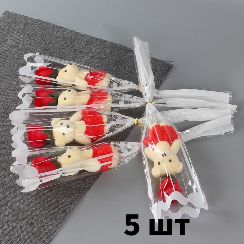 Букет из 1 мыльных роз с и мишкой. Подарочный набор для девушки