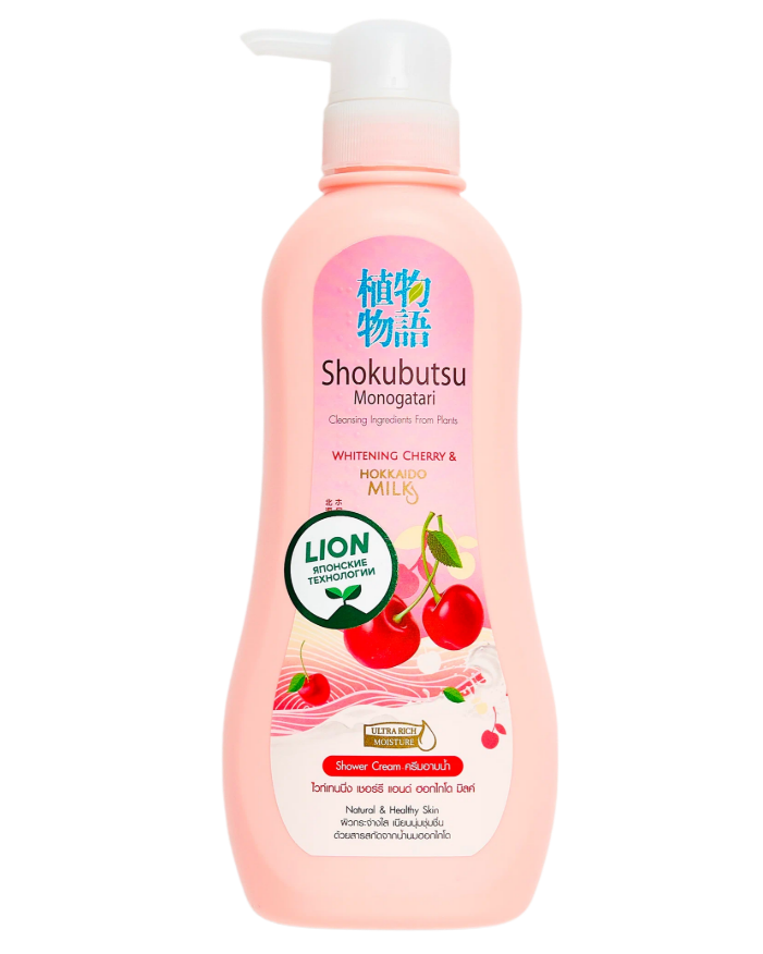 LION Thailand Shokubutsu Monogotari Крем-гель для душа "вишня с молоком", 500 мл
