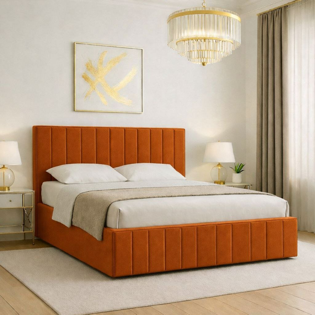 Кровать с подъёмным механизмом и мягким изголовьем, короб для хранения, 180×200. Karla