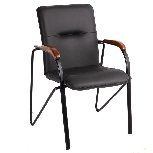 Стул офисный BRABIX Самба Блэк черный кожзам, черный каркас, накладки дерево, 1.031 V4