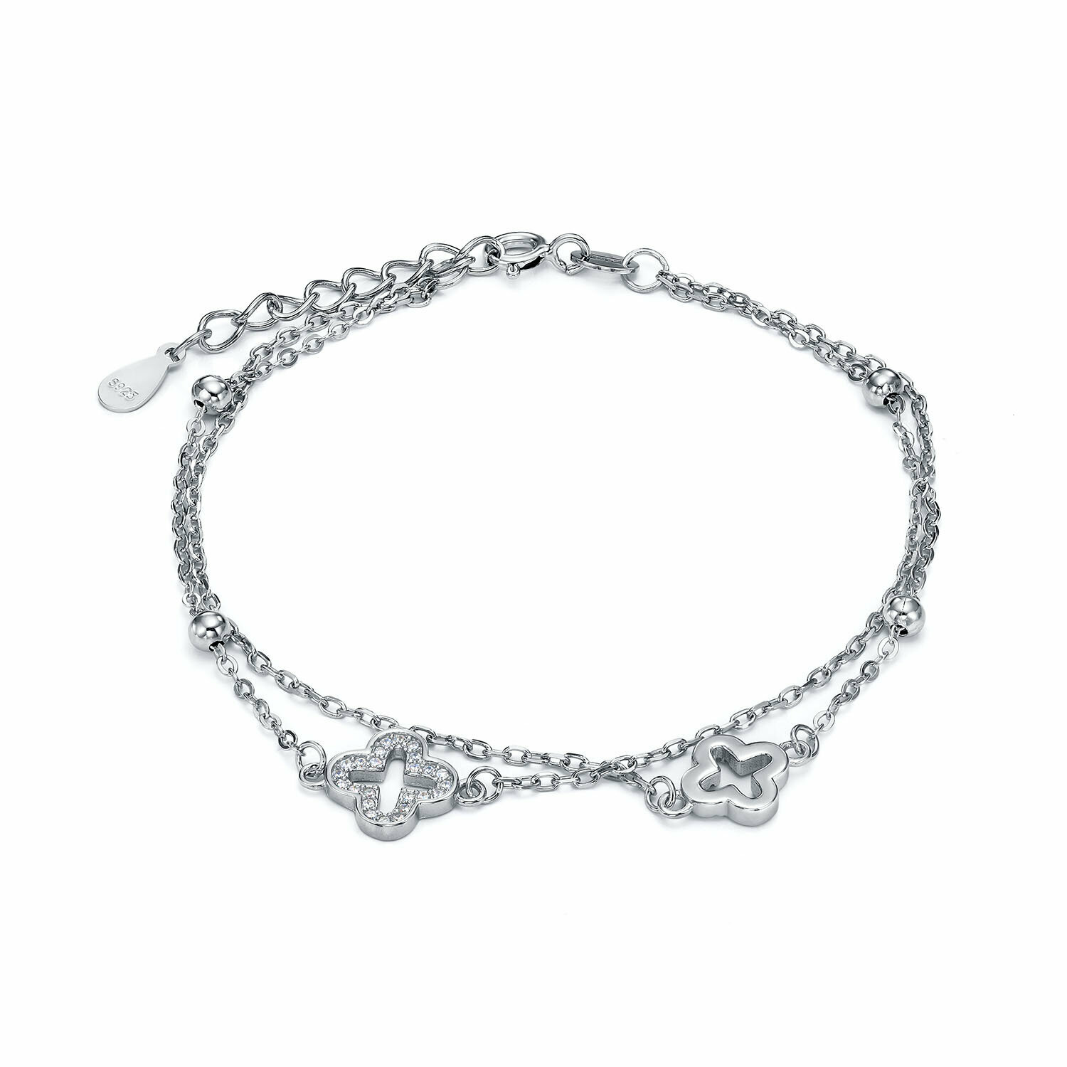 Браслет-цепочка, серебро, 925 проба, родирование, фианит