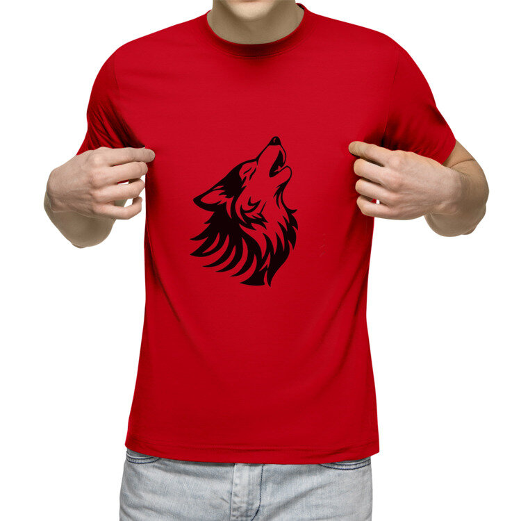Мужская футболка «Голова воющего волка» (красный, 2XL)
