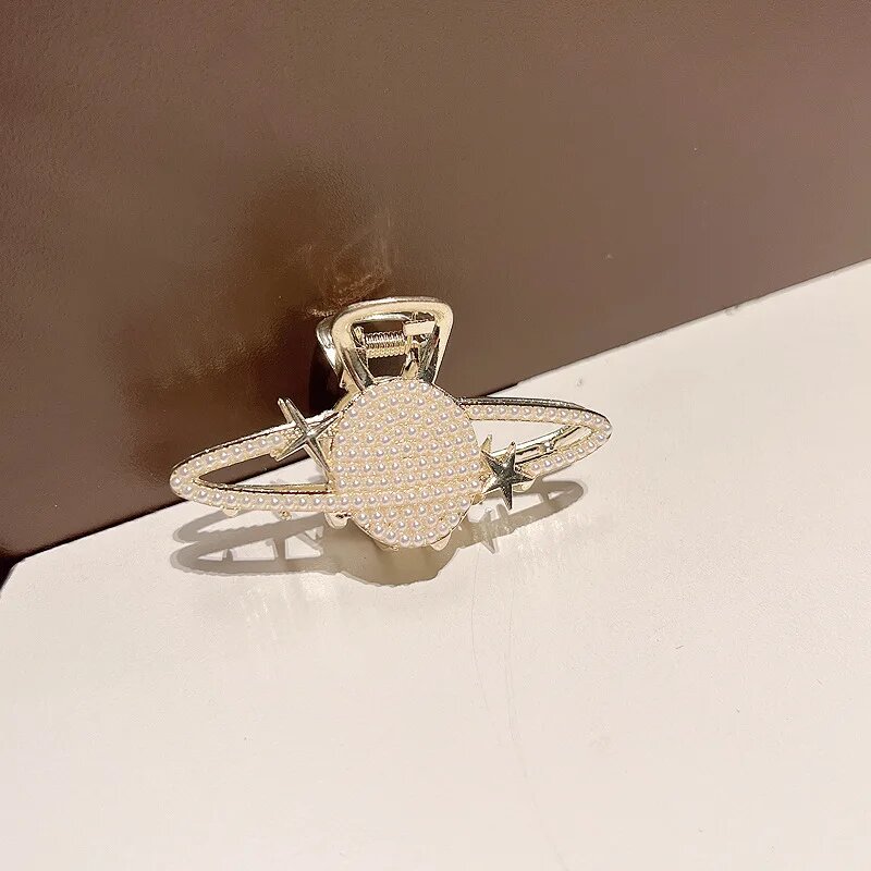 Заколка для волос краб со стразами и жемчугом, LD10-8.5cm