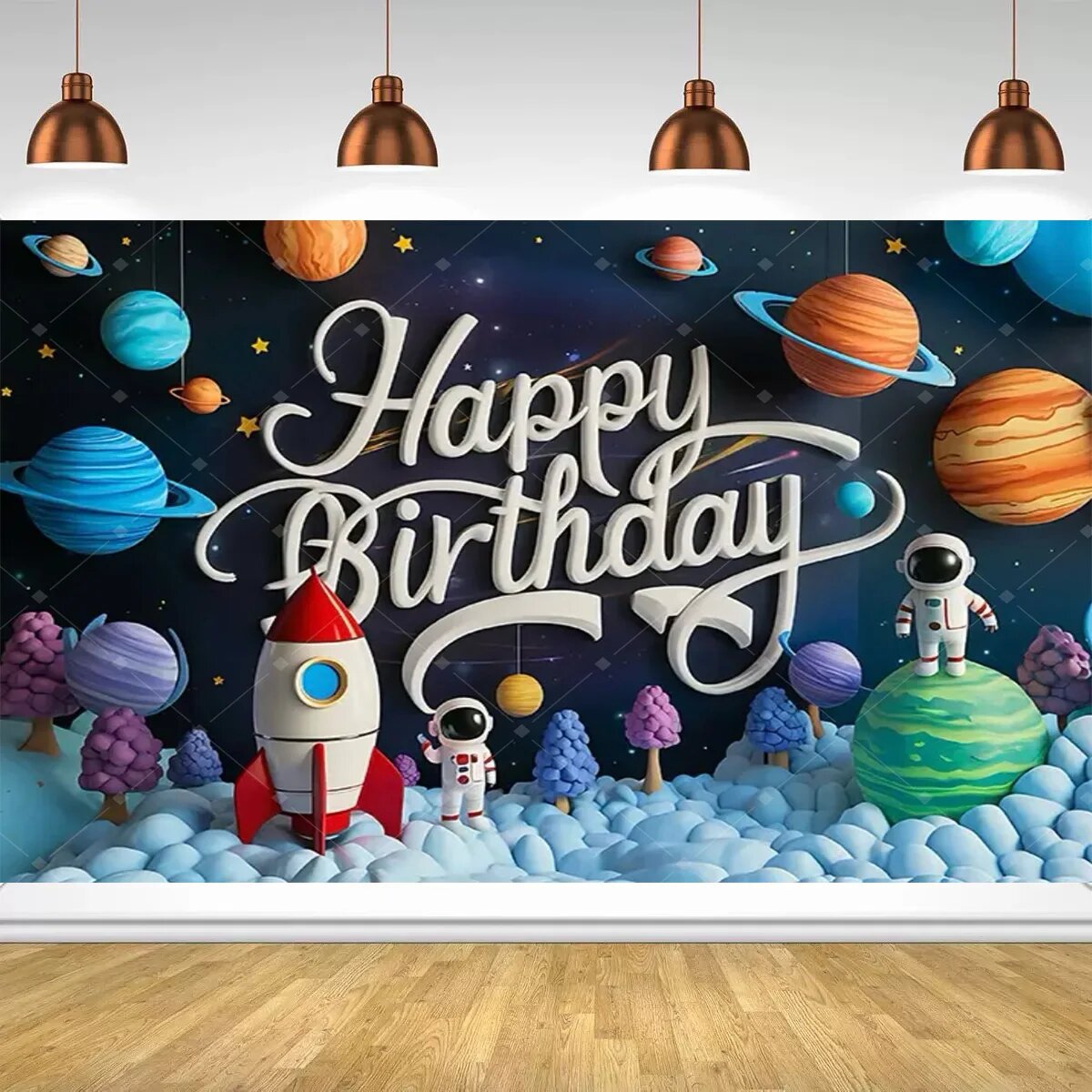 Мультфильм Ракета Космическая Планета Тема День Рождения Декор Фон Звездное Небо Космос Детский День Рождения Декор Баннер Праздничные Атрибуты