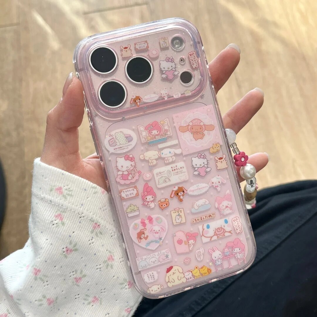 Чехол Sanrio Hello Kitty С Блестками Для iPhone 17/16/15/14 Pro Max, Противоударный, Из ТПУ, С Цепочкой, Защита От Царапин — фото 1