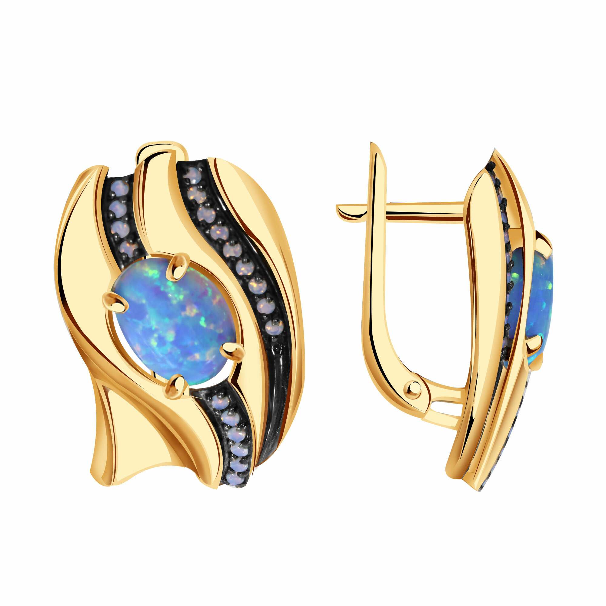Серьги, красное золото, 585 проба, фианит, опал