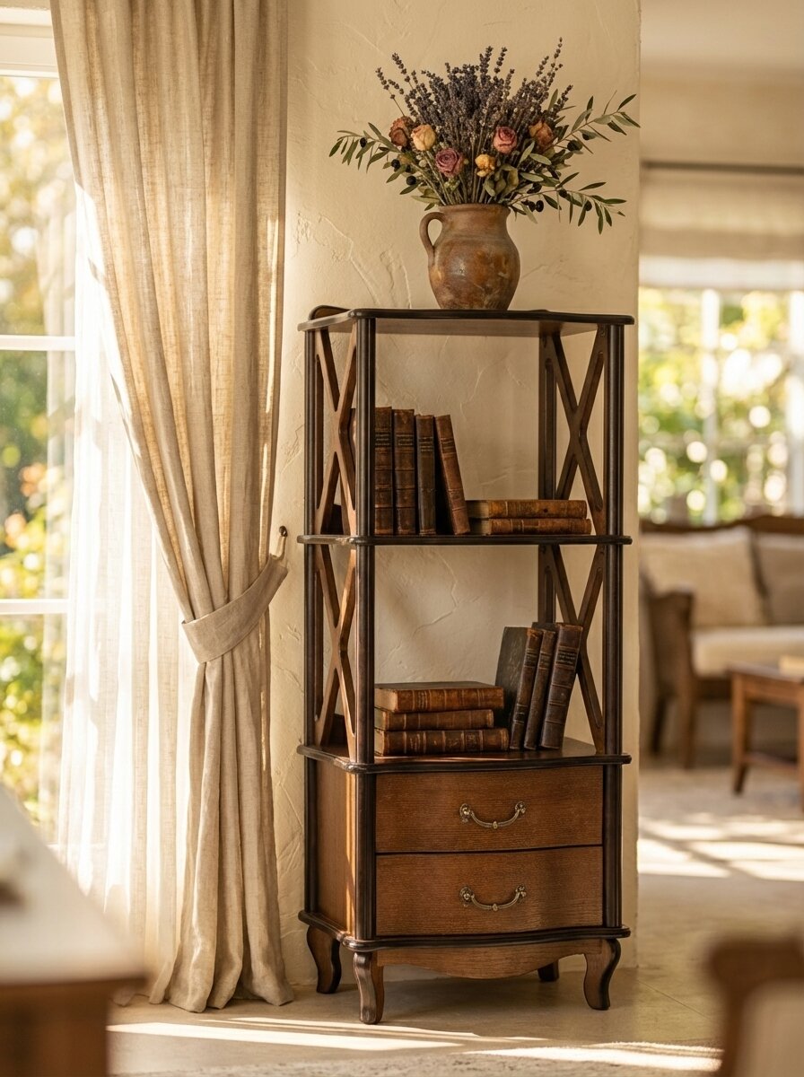 Этажерка Мебелик Джульетта 2 уровня, с ящиками, напольная, цвет орех Л