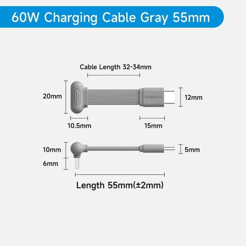 Кабель Hagibis USB-C с угловым разъемом 90 градусов, короткий, для быстрой зарядки Power Bank, PD 60W, для iPhone 17 Pro Max 16 15
