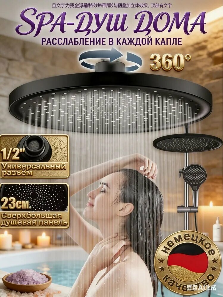 Tропический душ лейка, лейка для тропического душа, круговой, Матово-черный